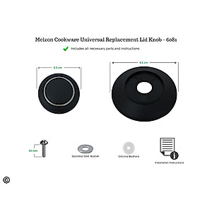 Melzon Cookware Universal Replacement Lid Knob – Heat Resistant, Bakelite Kitchen Pot Lid Handle, Black w/Silver Lining (1)