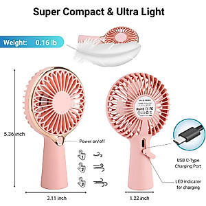 Holiday Mini Handheld Fan, USB Desk Fan Small Personal Portable Hand Fan Table Fan with Rechargeable Battery Operated Cooling Electric Fan 3-6H Working Hours for Travel Office Outdoor