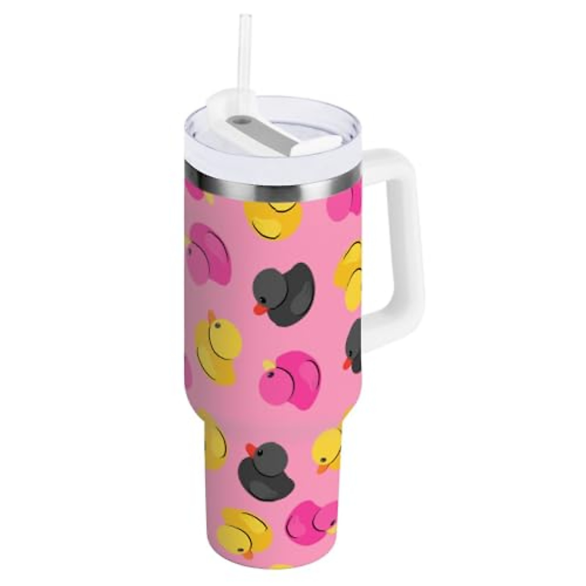 MCHIVER Colorful Ducks 30 oz Tumbler with Handle and Straw Stainless Steel Vacuum Water Bottle Leak-proof Travel Coffee Mug Thermos Water Bottle for Water Iced Tea Coffee