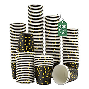 400 Pack 3 oz Paper Cups,Black and Gold Dot Disposable Bathroom Cups, Small Disposable Mouthwash Cup,Cold Beverage Drinking Cups, Espresso Cups for Parties, Picnics, Barbecues, Travel and Events