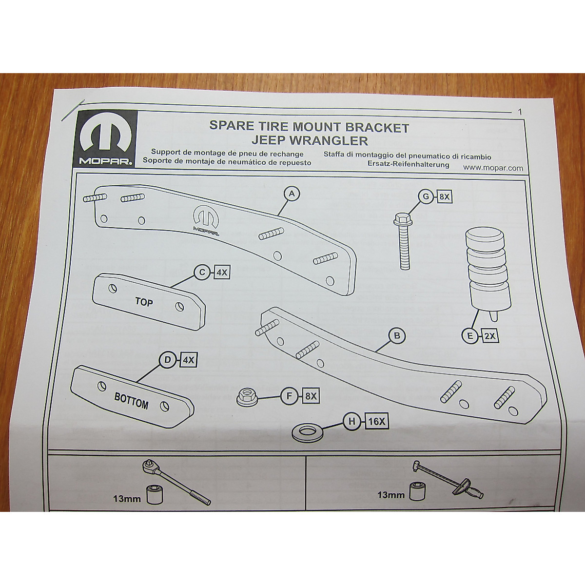 Jeep Wrangler JL Oversized Spare Tire Mounting Bracket Kit Mopar OEM