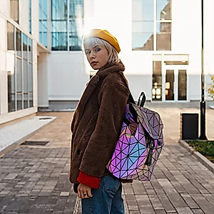 onlinelux Geometric Luminous Purses and Handbags for Women Holographic Reflective Bag Backpack Wallet Clutch Set