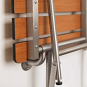 Seachrome 26-inch x 22.5-inch ADA Bariatric Wall Mount Folding Transfer Bench Shower Seat with Legs, Left-Handed, Teak Phenolic Seat (SSL2-260225-PT)