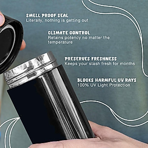 nugbuddy Mini Airtight Storage Container - Vacuum Sealed Insulated w Nested Glass Jar - UV Protection, Temperature Controlled Stainless - Whiteboard Finish w Marker Included - 100 ml (1/4 Oz)