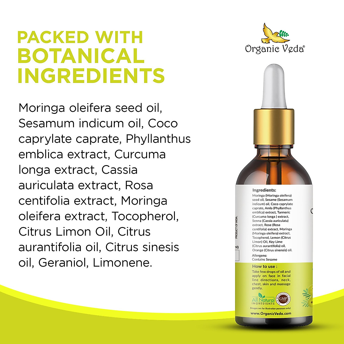 Organic Veda Moringa Face Oil with Dropper - 100% Natural Moringa Seed Oil with Turmeric & Rose Extract for Soft & Radiant Skin - Anti-aging, Reduce Wrinkles, Minimize Age Spots - 50ml (1.7 fl.oz)