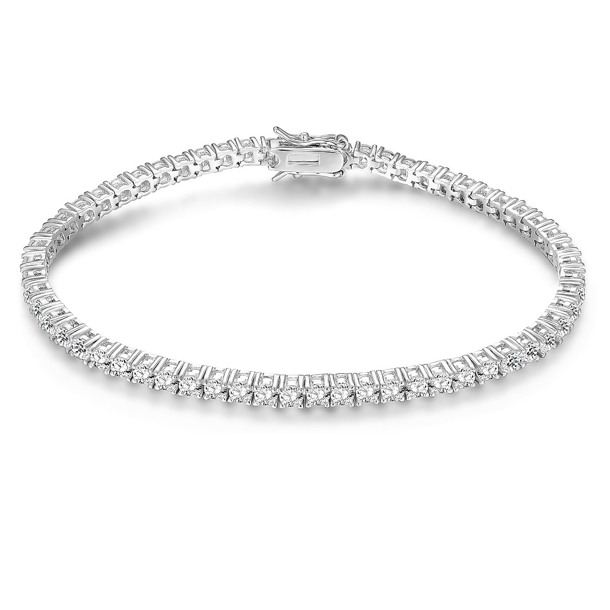 Gemsme 18K White Gold Plated 3.0mm Cubic Zirconia Classic Tennis Bracelet 7.0 Inch