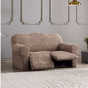 PAULATO BY GA.I.CO. Recliner Loveseat Cover - Reclining Slipcover - Soft Fabric Slipcover - 1-Piece Form Fit Stretch Protector - Jacquard 3D - Reclining Loveseat - Brown Arabesco (Recliner Cover)