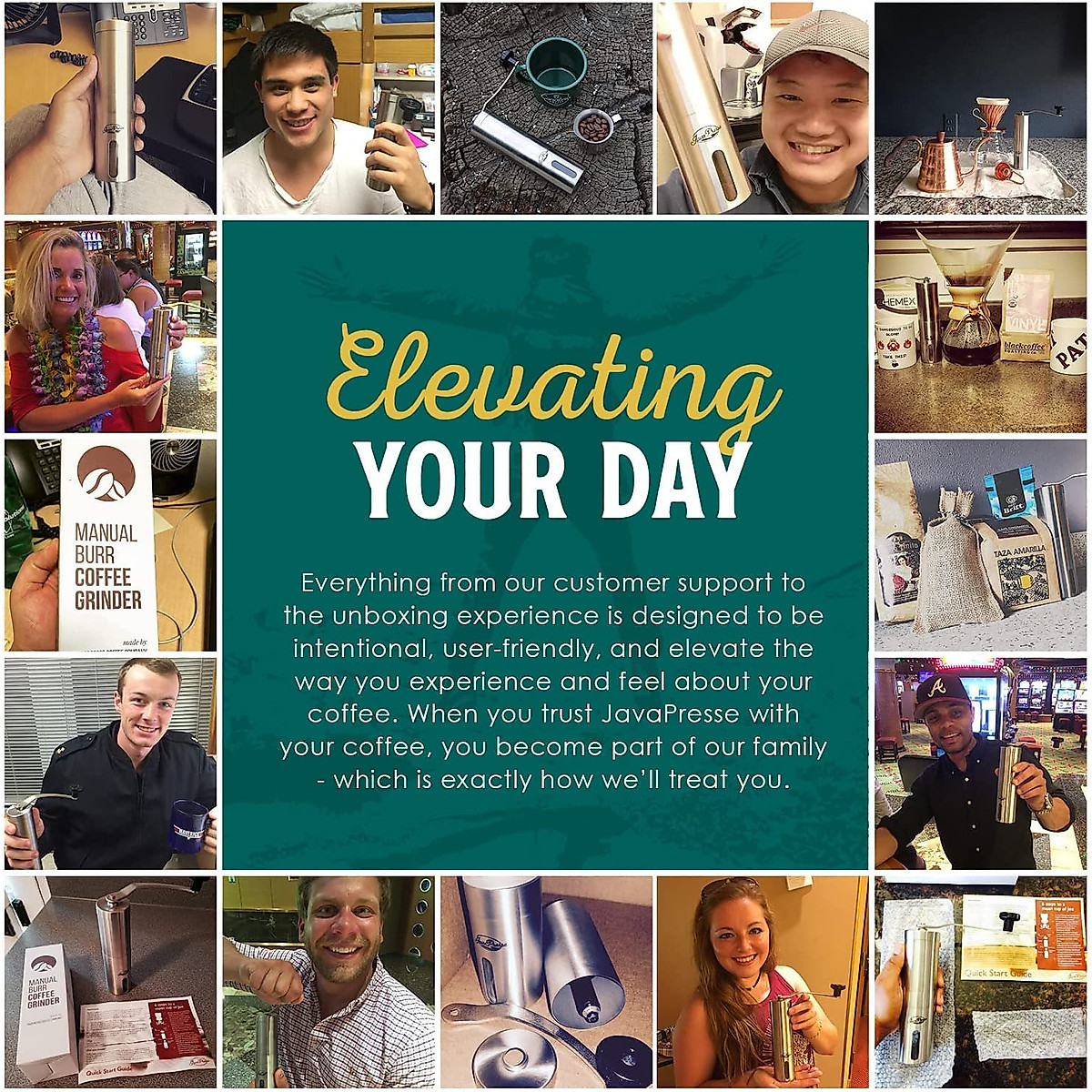 Manual Coffee Grinder by JavaPresse — Manual Coffee Bean Grinder with 18 Adjustable Settings, Stainless Steel Manual Burr Hand Coffee Grinder with Crank — Great Holiday Gift, Perfect for Camping