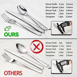 20-Piece Silverware Set, Hammered Stainless Steel Flatware Set, Heavy Duty Cutlery Set Service for 4, Mirror Polished, Smooth Edges, Utensil Set for Home and Restaurant, Dishwasher Safe