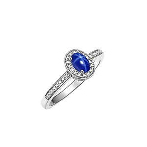 Rylos Rings for Women Sterling Silver Halo of Diamond Birthstone Ring 6X4MM Gemstone Exotic Blue Star Sapphire Jewelry Size 8