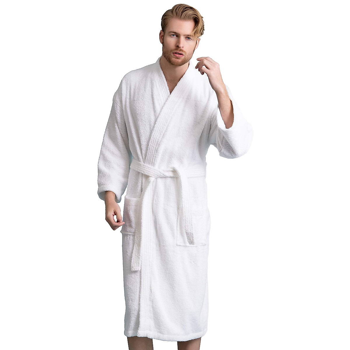 Soft Touch Linen Men's Robe, Turkish Terry Bathrobe, 100% Cotton Kimono Spa Bathrobe