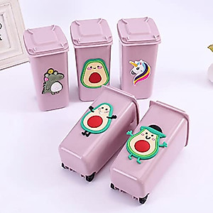 ULTECHNOVO Recycle Bin Small Trash Can with Lid, 2pcs Plastic Mini Wastebasket with Avocado Pattern for Home Office Kitchen Vanity Bedroom Bathroom and Funny Gift Garbage Truck