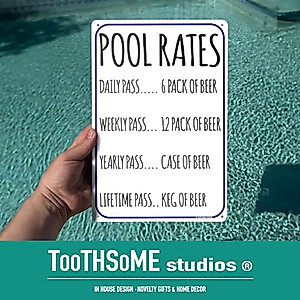 Pool Rates 12" X 8" Funny Beer Humor Aluminum Sign Indoor Outdoor Pool Locker Room Clubhouse Tiki Bar Decor