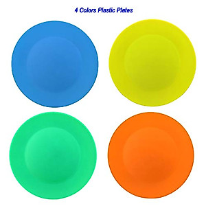 AOYITE Plastic Dinner Plates Reusable BPA Free Dishwasher Safe Microwaveable for Any Occasion, BBQ, Travel, and Events (Multicolor set of 12)