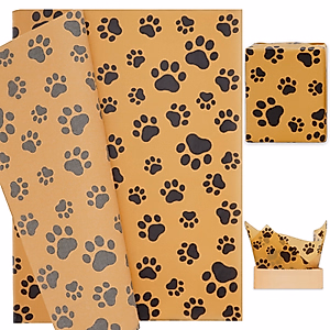 Whaline 100Pcs Pet Paw Print Tissue Paper Brown Kraft Black Gift Wrapping Paper Dog Paw Packaging Paper DIY Art Craft Paper for Farmhouse Home Birthday Pet Treat Party Gift Decor, 14 x 20 Inch