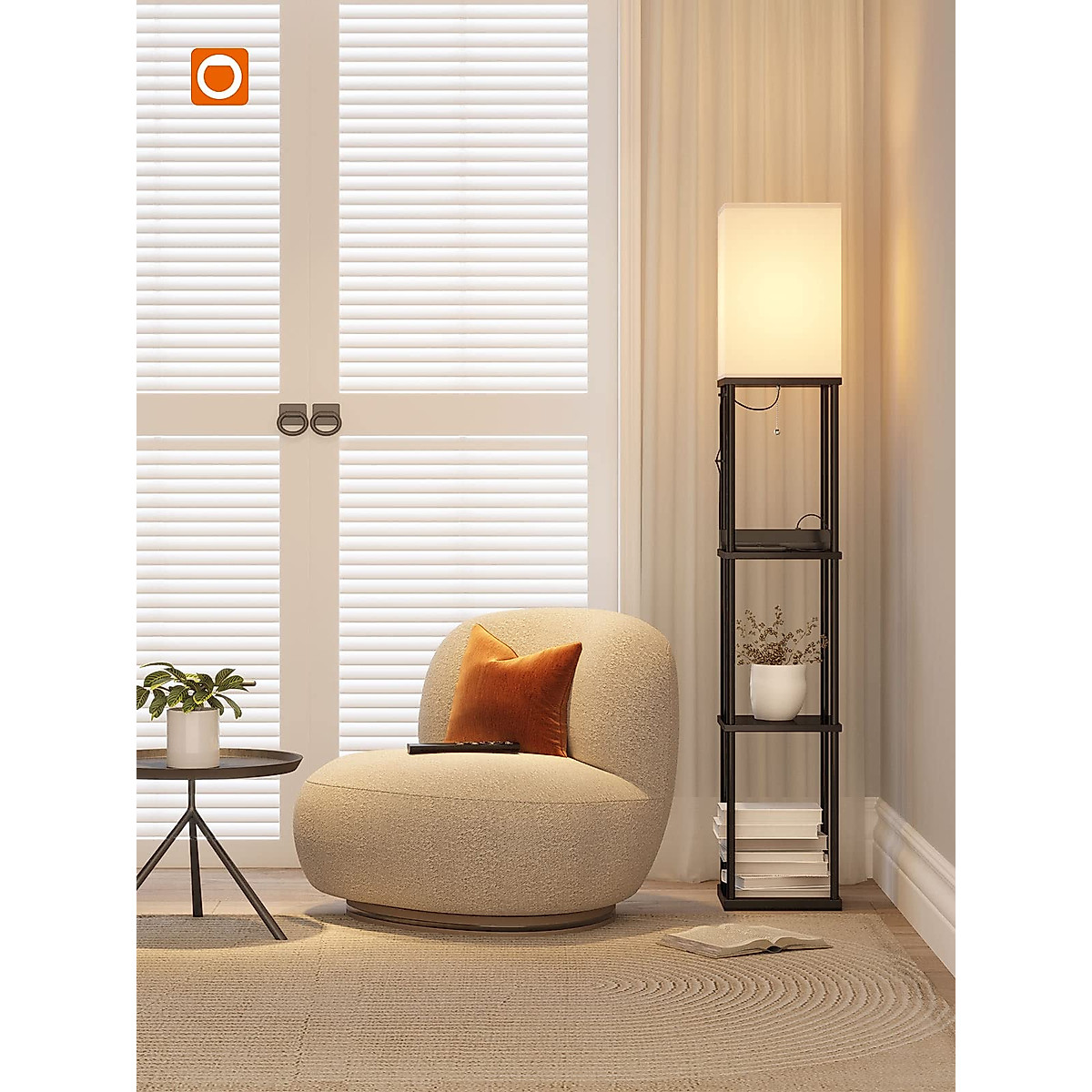 addlon Shelf Floor lamp with Remote, with 2 USB Charging Ports and 1 Power Outlet, Floor lamp with Shelves for Living Room, Bedroom and Office - Black