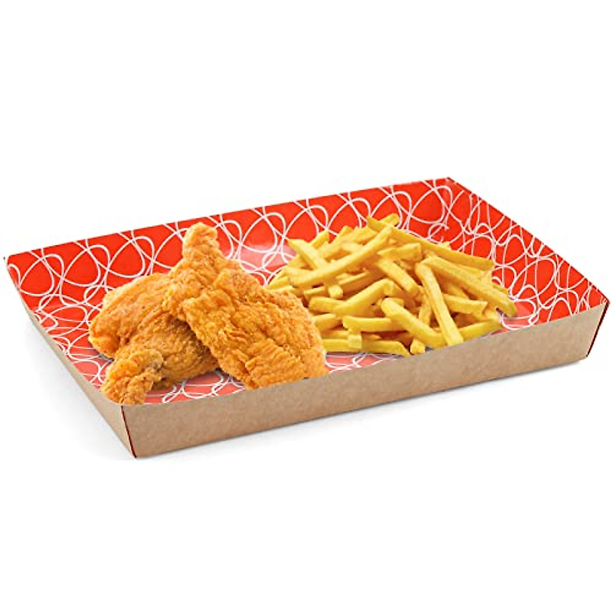 Fasmov 80 Pack Big Food Serving Tray, Lunch or Cafeteria Food Tray, Serving Boats for Nachos, Fries, Hot Corn Dogs, and More, 10.5” x 7.5” x 1.5”