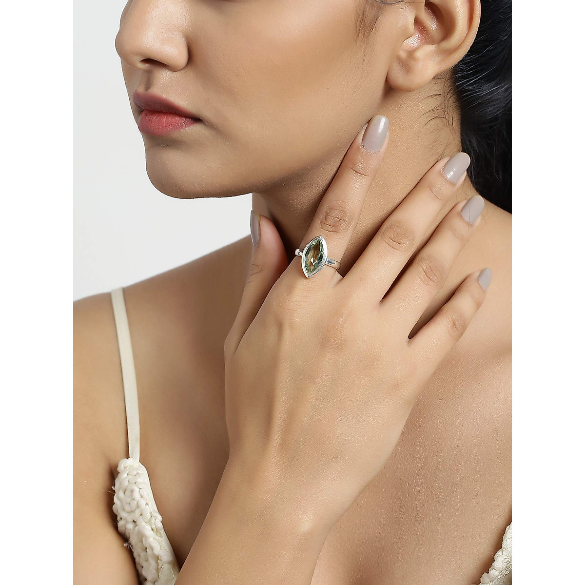 YoTreasure Green Amethyst Solid 925 Sterling Silver Gemstone Ring Jewelry