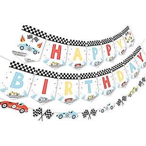 Vintage Race Car Birthday Decorations - Happy Birthday Banner, Racing Car Garland, Retro Race Car Birthday Decorations Pastel, Let's Go Racing Birthday Party Decorations for Boys