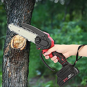 Electric Chainsaw Battery Powered, Rechargeable Cordless High-Power Motor Chain Saw, Handheld Small Chainsaw for Wood Trees Farm Garden Ranch Forest Cutting Red
