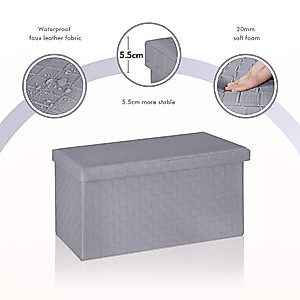 B FSOBEIIALEO Folding Storage Ottoman, Faux Leather Footrest Seat Long Bench Storage Box Chest, Grey 30"x15"x15"
