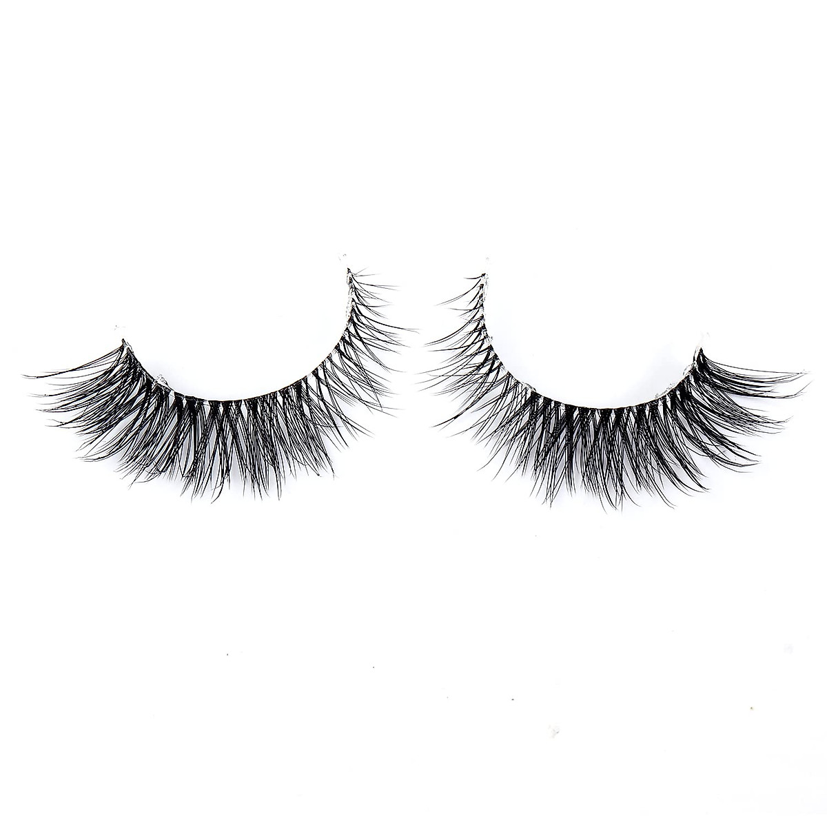 Wleec Beauty Lashes Cat Eye, Short False Eyelashes Natural Look with Clear Band, 12mm Wispy Eye Lashes Fluffy (7 Pairs, Black, CC95)