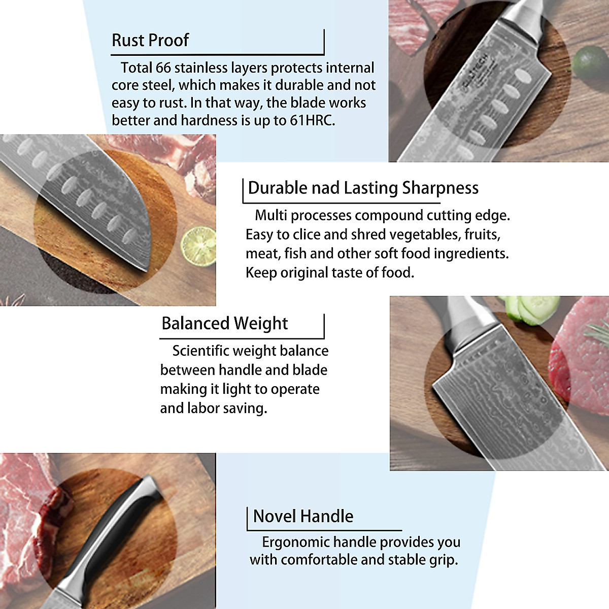 CULITECH 10+3 Piece Knives Set, Household Pro Kitchen Damascus Knife Sets with scissors,peeler sharpener, Acrylic Holder