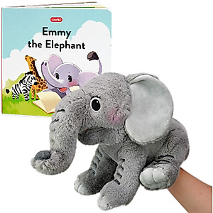 Corbi Emmy The Elephant Plush Toy Hand Puppet with Movable Mouth & Illustrated Board Book - Hand Puppets for Kids & Toddlers Ages 2+