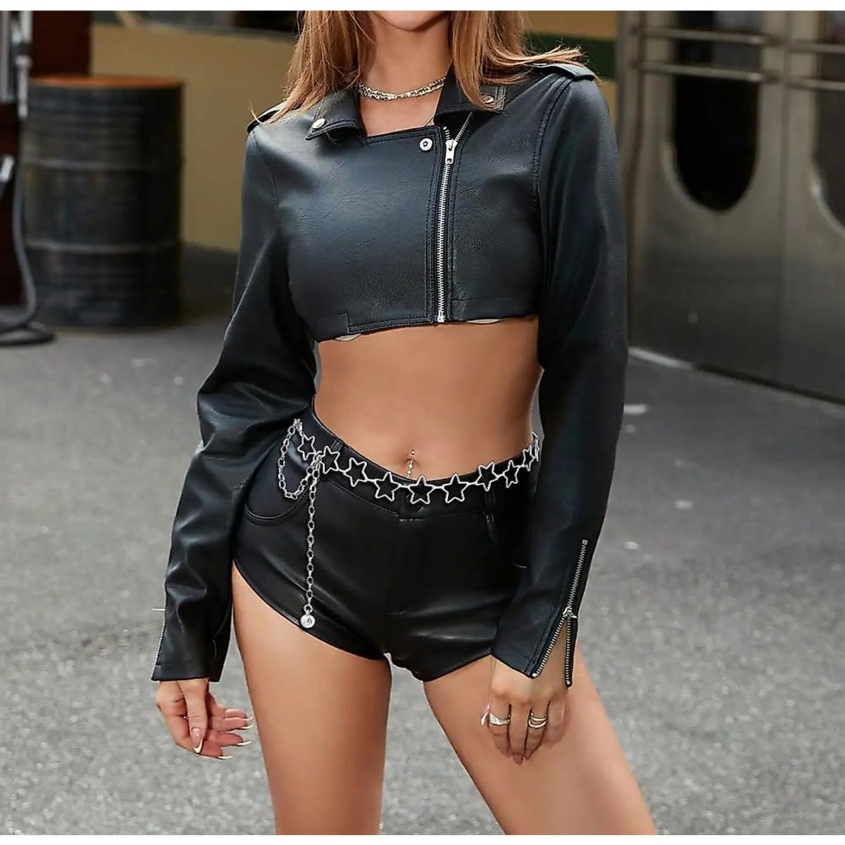 Women's Metal Chain Waist Belt Dress Star Chain Belt Sweater Chain (silvery)