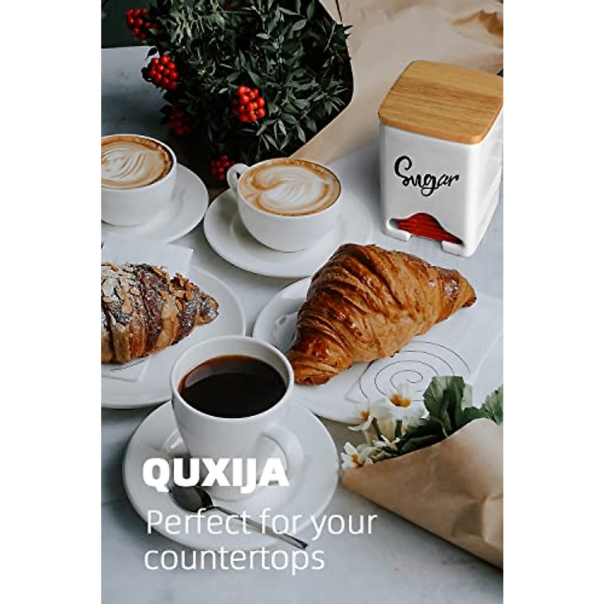 QUXIJA Ceramic Sugar Packet Holder, Farmhouse Tea Bag Storage Organizer Caddy Holder with Lid