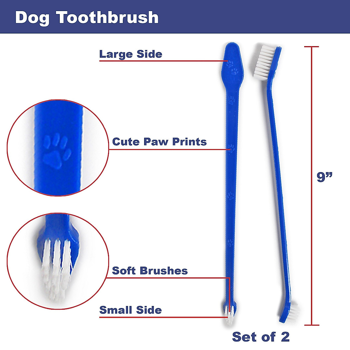 Duke's Pet Products Two-Piece Dog Toothbrush Set: Double Sided Canine Dental Hygiene Brushes with Long 8 1/2" Handles and Super Soft Bristles, Blue