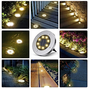 Solar Ground Lights, Timepoch 4 Pack Solar Lights Outdoor 8 LED Solar Garden Lamp Waterproof In-Ground Outdoor Landscape Lighting for Patio Pathway Lawn Yard Deck Walkway (Warm White)