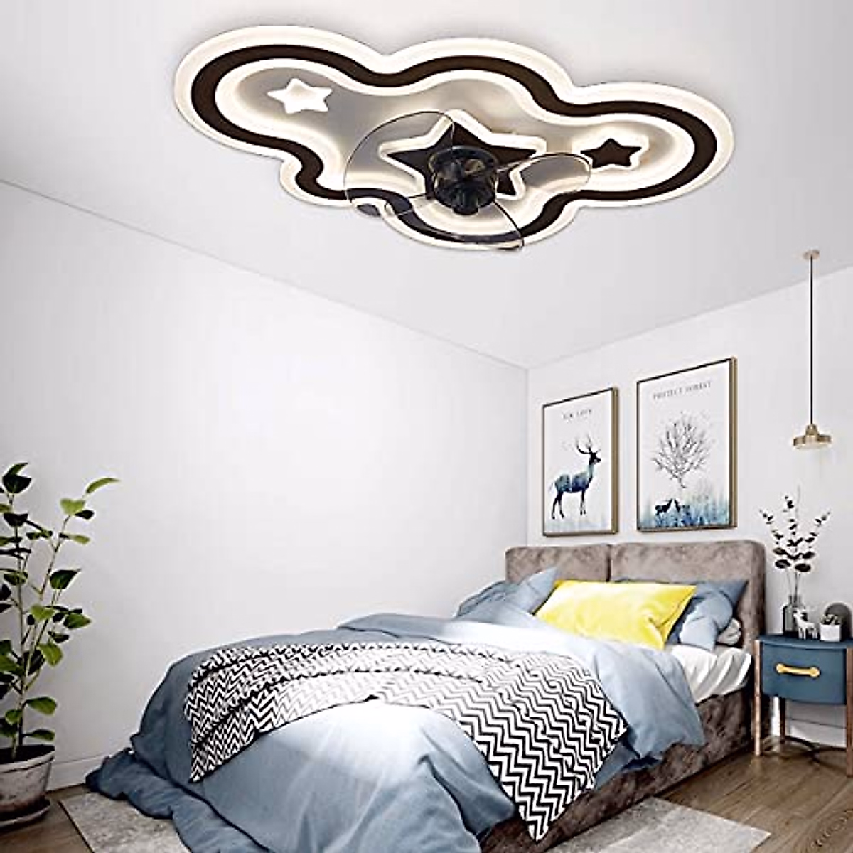 HYDL Modern Ceiling Fans with Lights, Flush Mount Ceiling Fan with Remote, Timing Function Luxury Fan, for Kids Room/Bedroom/Living Room, 64CM