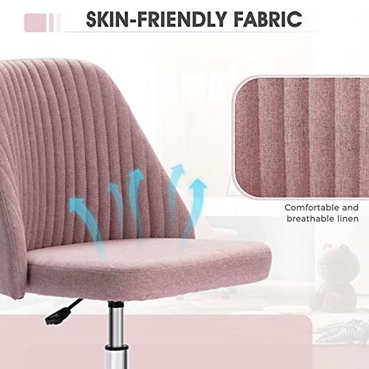 Home Office Chair - Armless Computer Desk Chair Adjustable Cute Modern Task Rolling Chair with Lumbar Support for Make Up,Small Space, Bed Room