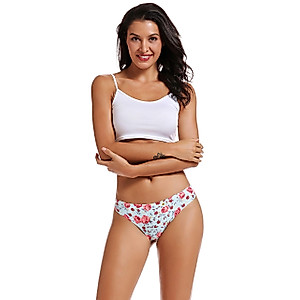Seamless Women Underwear Thongs Multipack,No Show Ladies Thong,Invisible No Line Breathable Comfortable Panties Undies,Womens No Seam Soft Wide Gusset Tanga,Floral Microfiber Legging Underpants,5-Pack