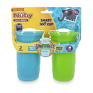 Nuby No Spill Edge 360 10 oz Cup with Silicone Rim, 2 Pack
