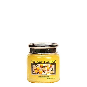 Village Candle Fresh Lemon Petite Jar Candle, 3.25 Oz, Traditions Collection, Yellow