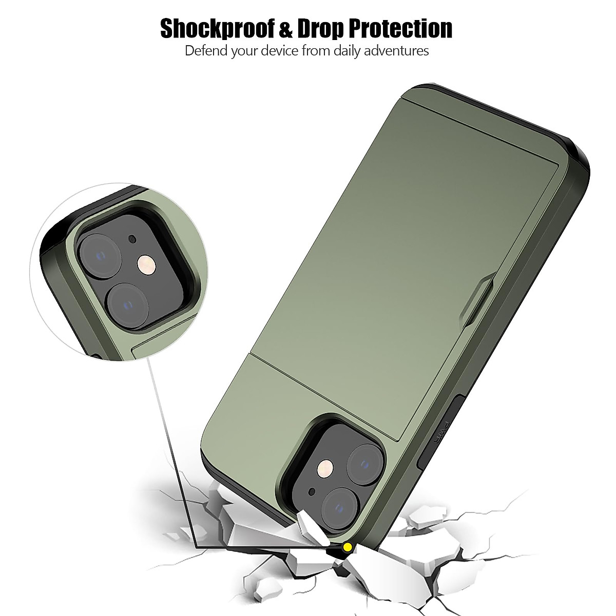 Nvollnoe for iPhone 12 Mini Case with Card Holder Heavy Duty Protective Dual Layer Shockproof Hidden Card Slot Slim Wallet Case for iPhone 12 Mini for Men&Women(Green)