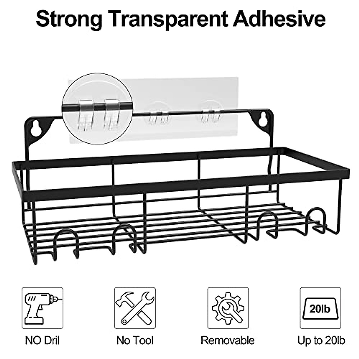 Kalawen Shower Caddy, Shower Shelf for Inside Shower with Hooks, 4 Pack Stainless Steel No Drilling Adhesive Shower Organizer with Soap Holder and Towel Holder