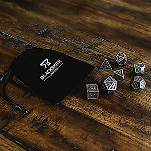 HEIMDALLR Metal DND Dice Set 7pcs - Indestructible Metal Dice Set w/Dice Bag; D&D Dice Set D&D (Dungeons and Dragons Dice Set) w/ D20 Dice - Blacksmith Craft Dice (Weathered Bronze)