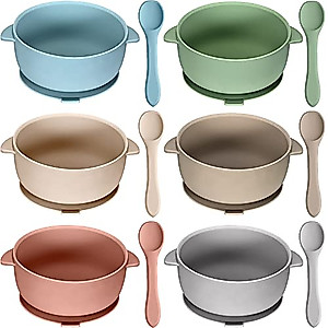 6 Set Baby Silicone Suction Bowls with Spoons BPA Free Baby Led Weaning Food Bowl Food Grade Toddler Food Storage Bowl Dishwasher Microwave Safe Feeding Set