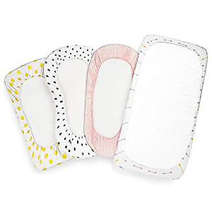 Bassinet Bed Sheets – Premium Bassinet Fitted Sheets for Halo, Mika Micky, Maxi COSI & Others - 4 Pack – 100% Jersey Knit - Bassinet Bedding for Standard Size Oval or Halo Bassinet Pads for Girl