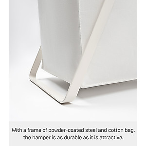 Yamazaki Home Laundry Hamper Clothes Basket Liner | Steel + Cotton, Medium, White