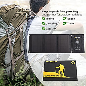WANROY 21W Solar Panels, Portable Solar Panel with 2 USB Ports, Foldable Solar Panel Kit Outdoor for RV Camping Hiking Boating Cycling Power Your Phone Watch