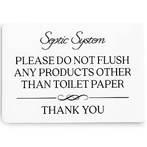 Septic System Do Not Flush Toilet Sign (White Acrylic 5 x 3.5 in) - Septic Safe Toilet Paper Sign - Do Not Flush Anything Except Toilet Paper - Do Not Flush Feminine Products Sign - Bathroom Signs for