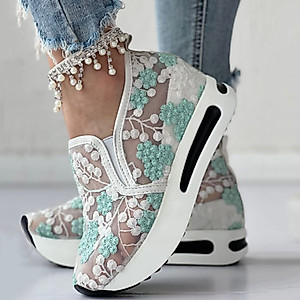 YHIWU Orthopedic Sneakers for Women Slip On,Women's Fashion Mesh Sneakers Lace-up Flat Shoes Comfort Casual Summer Sneakers