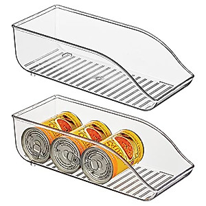 mDesign Long Plastic Soup Can Dispenser Storage Organizer Container Bin for Kitchen Pantry, Countertop, Cabinet, Refrigerator, Freezer, Hold Canned Food, Soda, Water, Ligne Collection, 2 Pack - Clear