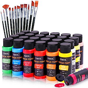 Acrylic Paint Set, 24 Colors (2 oz/Bottle) with 12 Art Brushes, Art Supplies for Painting Canvas, Wood, Ceramic & Fabric, Rich Pigments Lasting Quality for Beginners, Students & Professional Artist