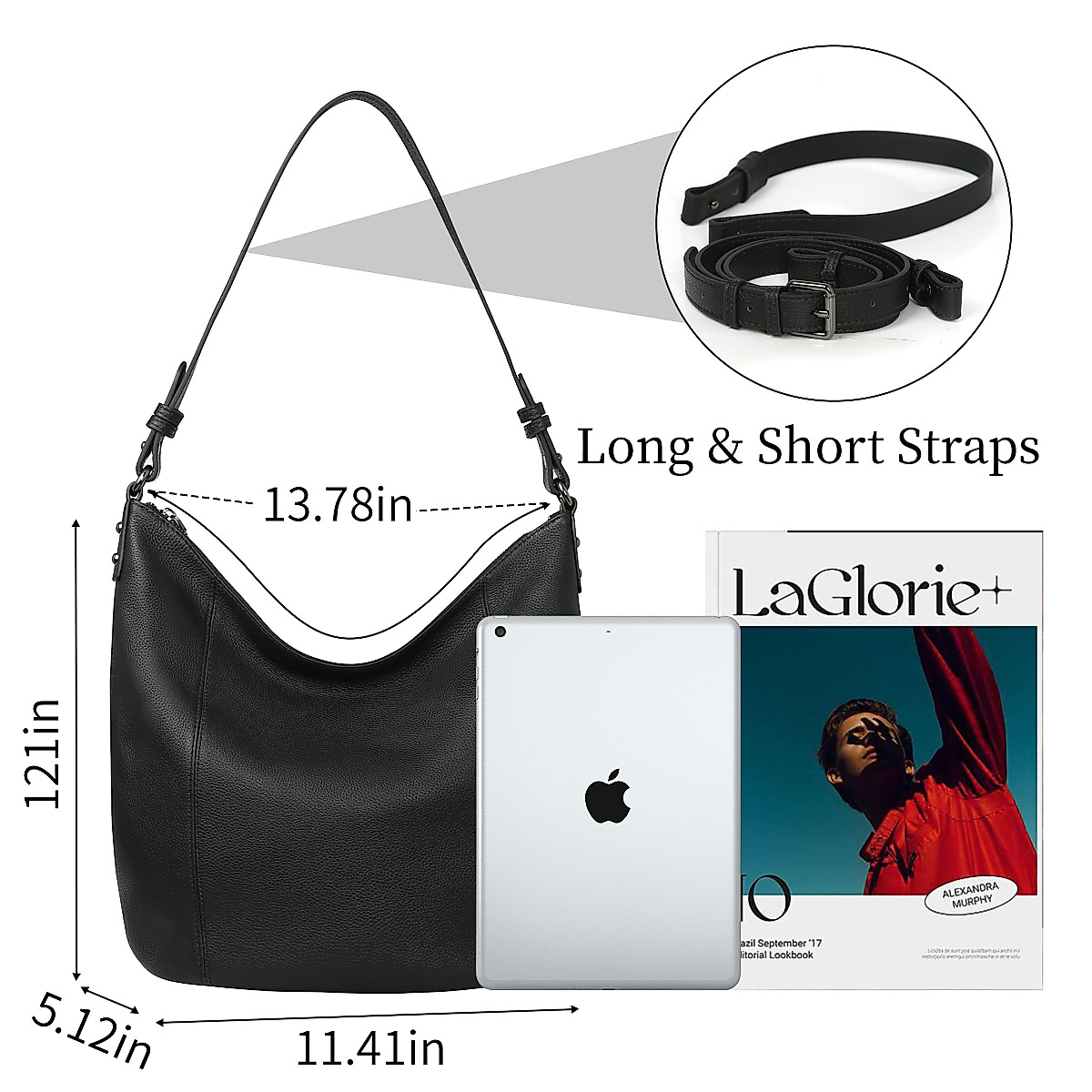 Iswee Black Leather Purse Shoulder Bag for Women Hobo Purses and Handbags Pocketbooks Cross Body Bag Large (Black)