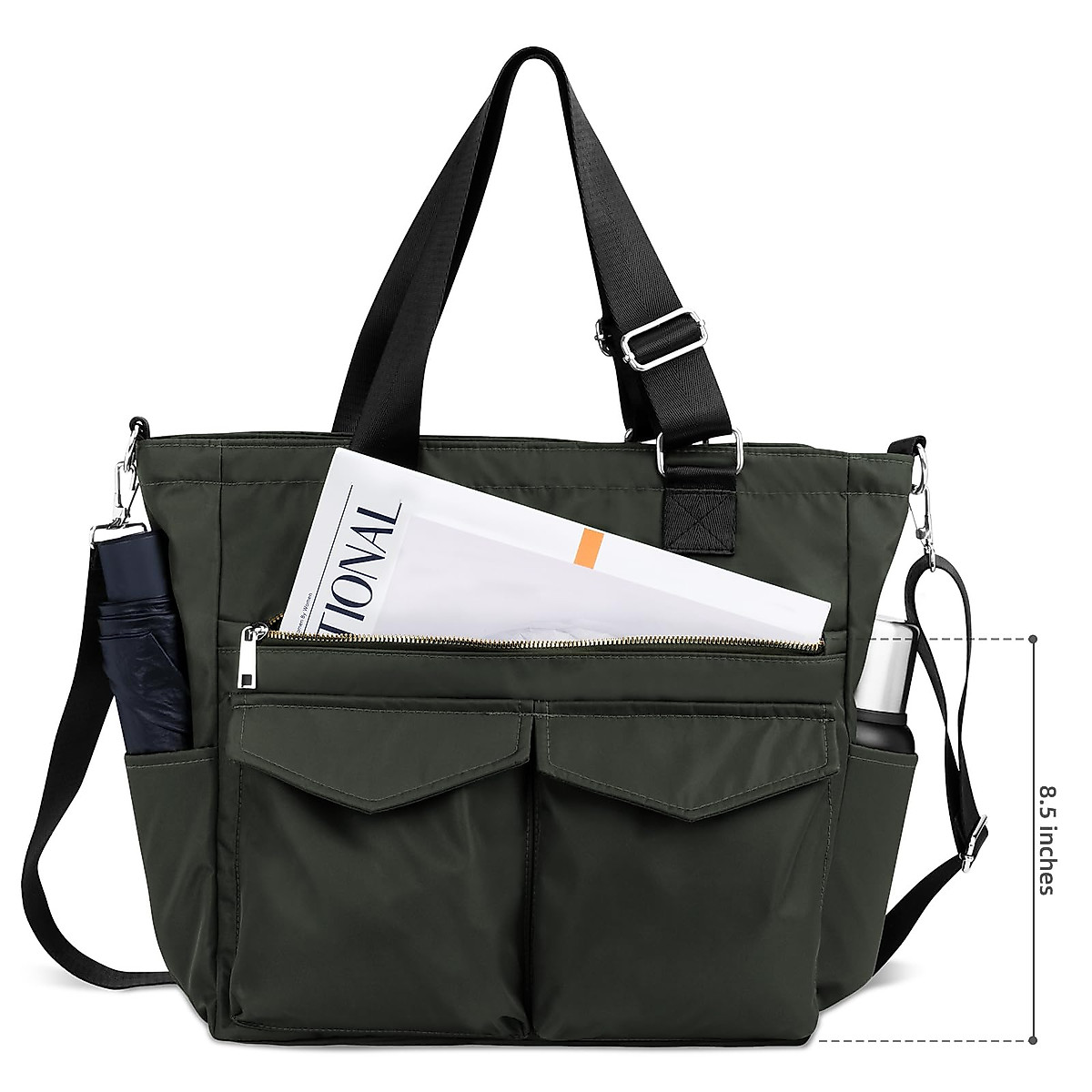 Iioscre Tote Bag for Women Men, Waterproof Work Nylon Tote Bag with Adjustable Strap,Crossbody Laptop Bag with Trolley Sleeve